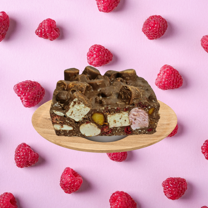 Rocky Road Raspberry and Macadamia Milk Chocolate Treat - Poppys Chocolate