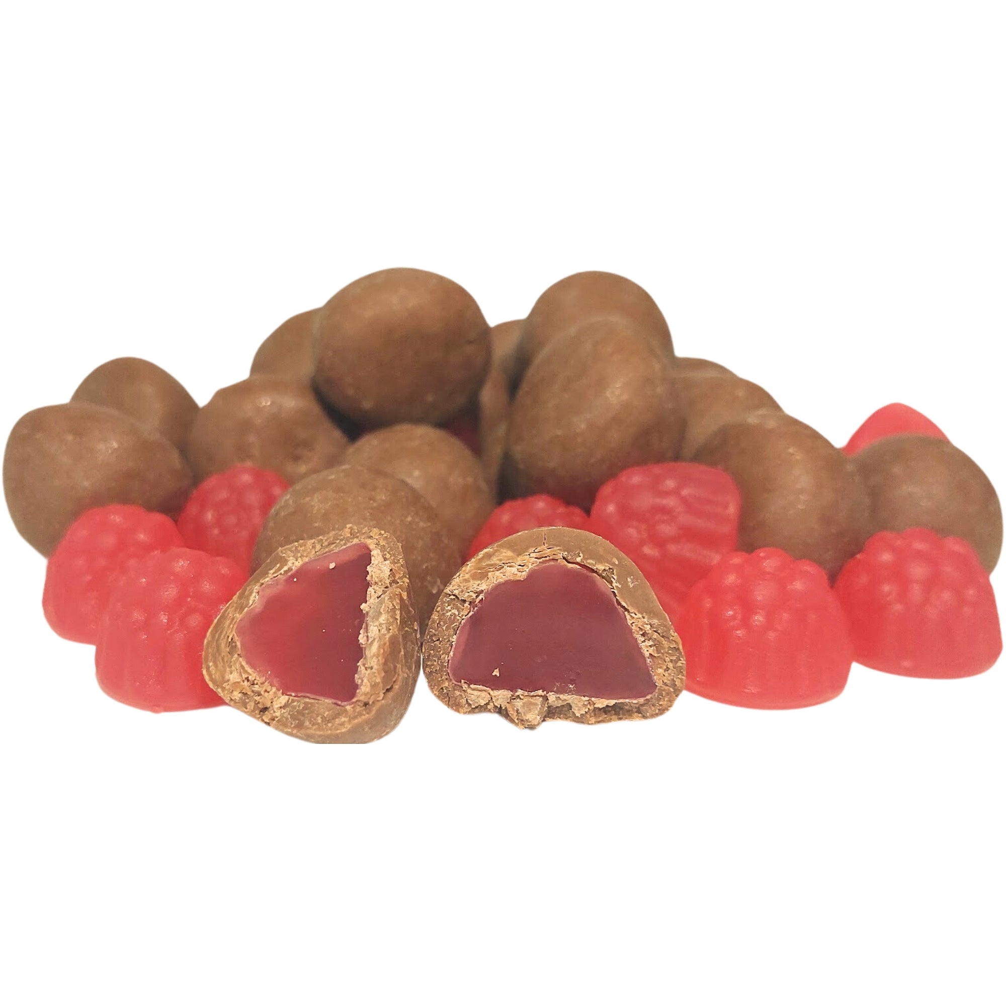Milk Chocolate coated Raspberry lollies 200g - Poppys Chocolate